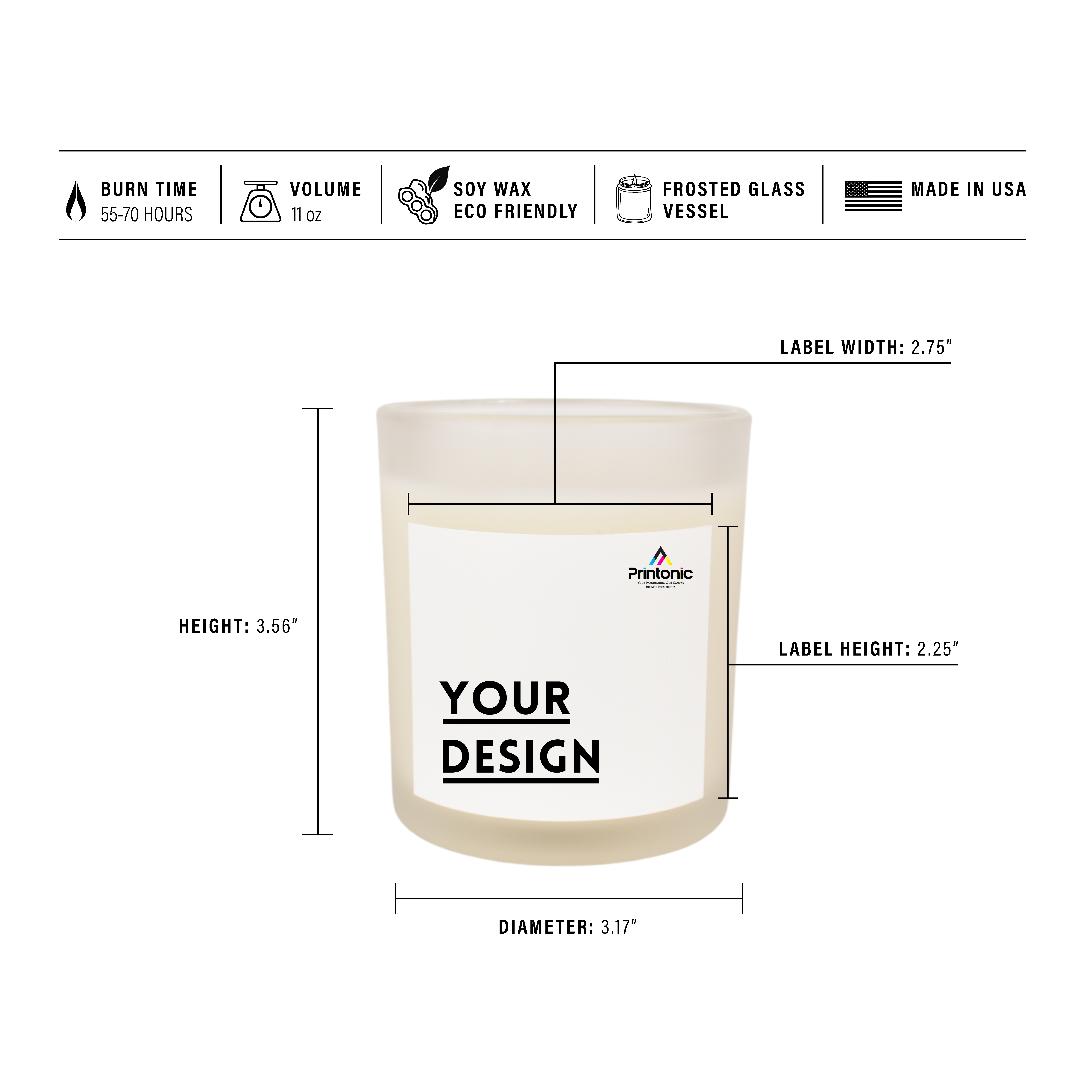 Frosted & Clear 11oz Glass Candle - Printonic
